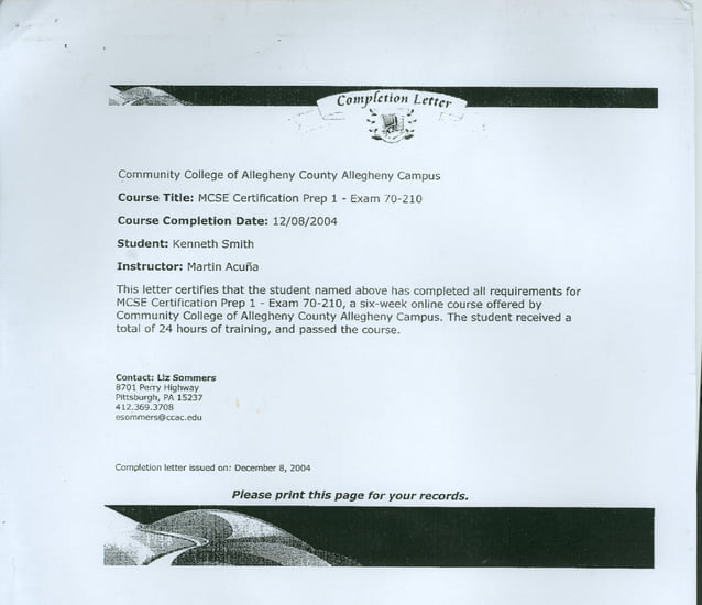 Mcse Completion Letter | PPT