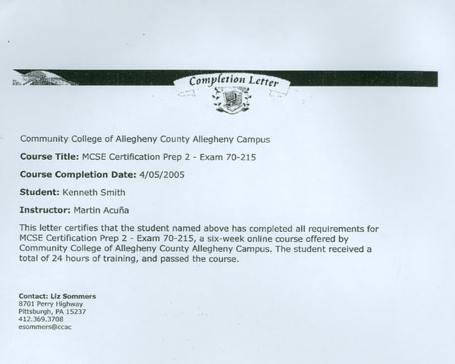 Mcse Completion Letter | PPT