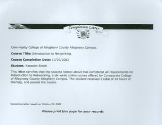 Mcse Completion Letter | PPT