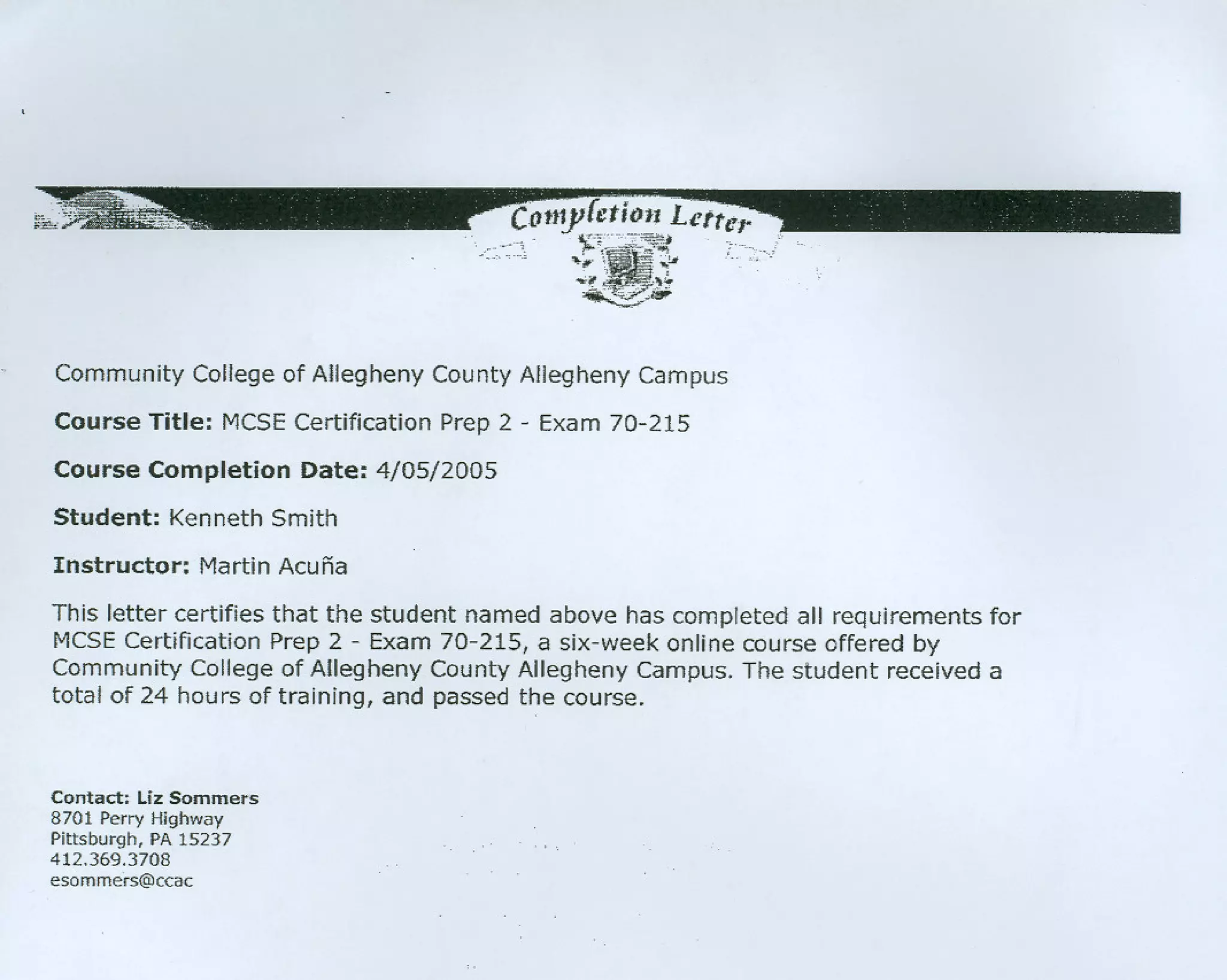 Mcse Completion Letter | PPT