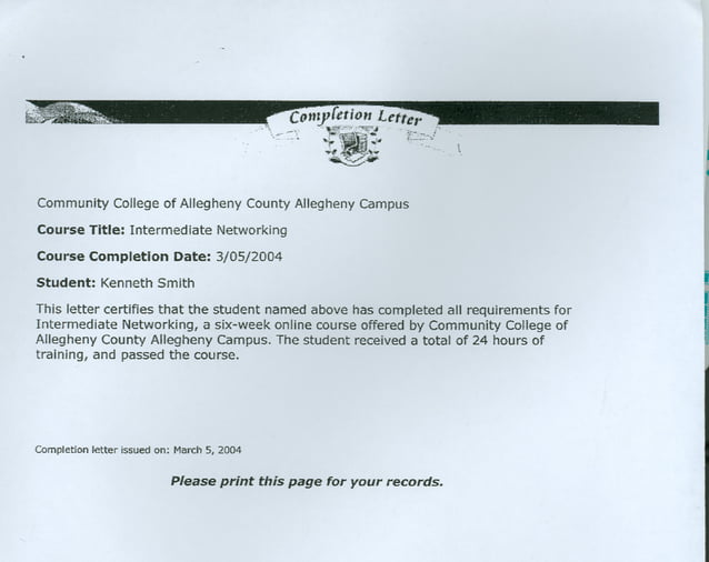 Mcse Completion Letter | PPT