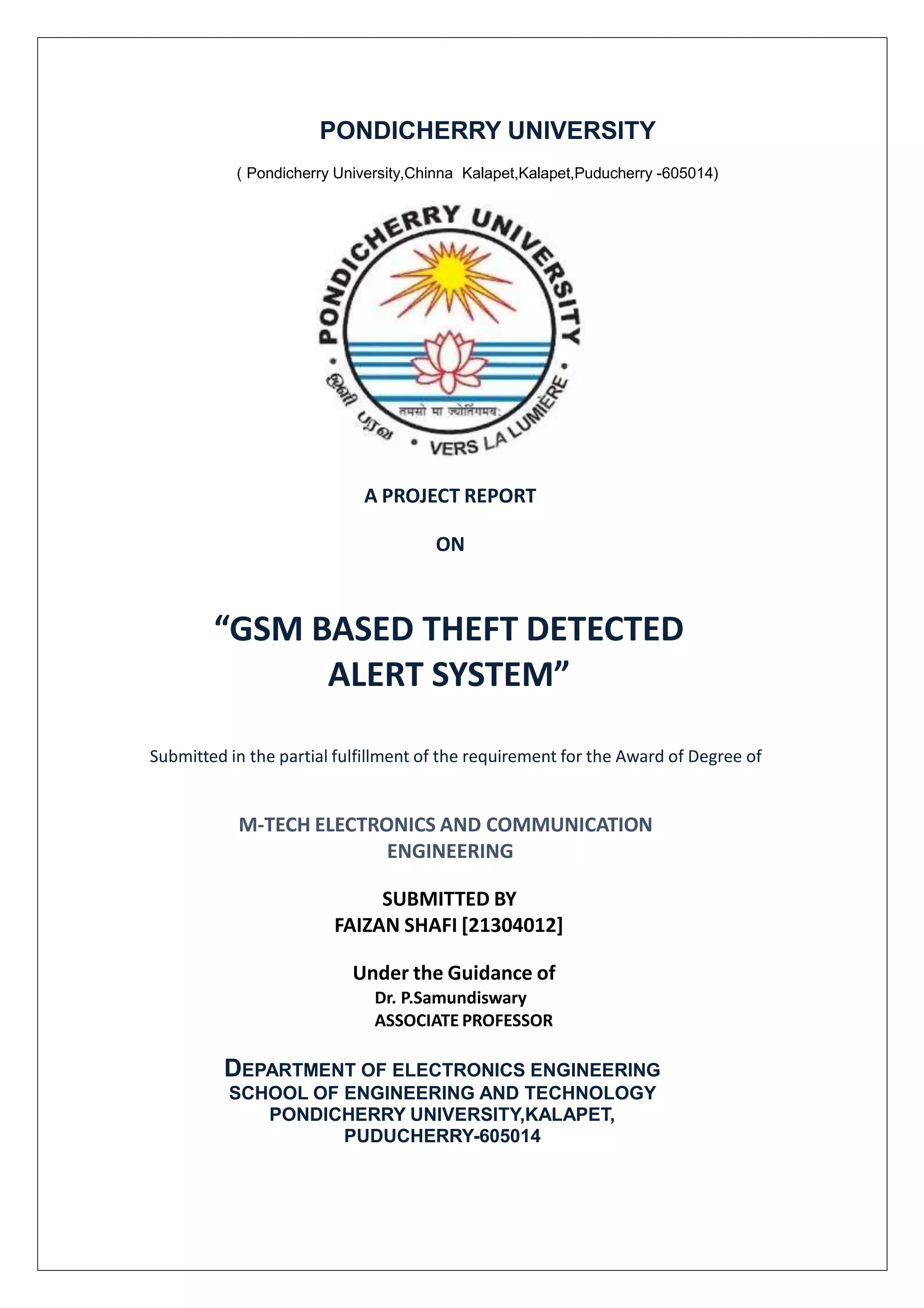GSM BASED THEFT DETECTED ALERT SYSTEM | PPTX