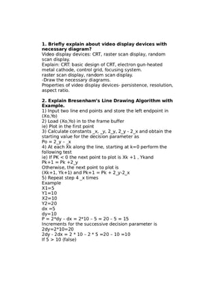 Computer Graphics Short Questions | PDF