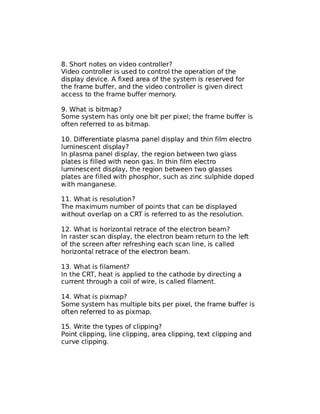 Computer Graphics Short Questions | PDF