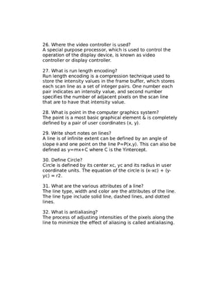 Computer Graphics Short Questions | PDF