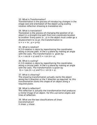 Computer Graphics Short Questions | PDF