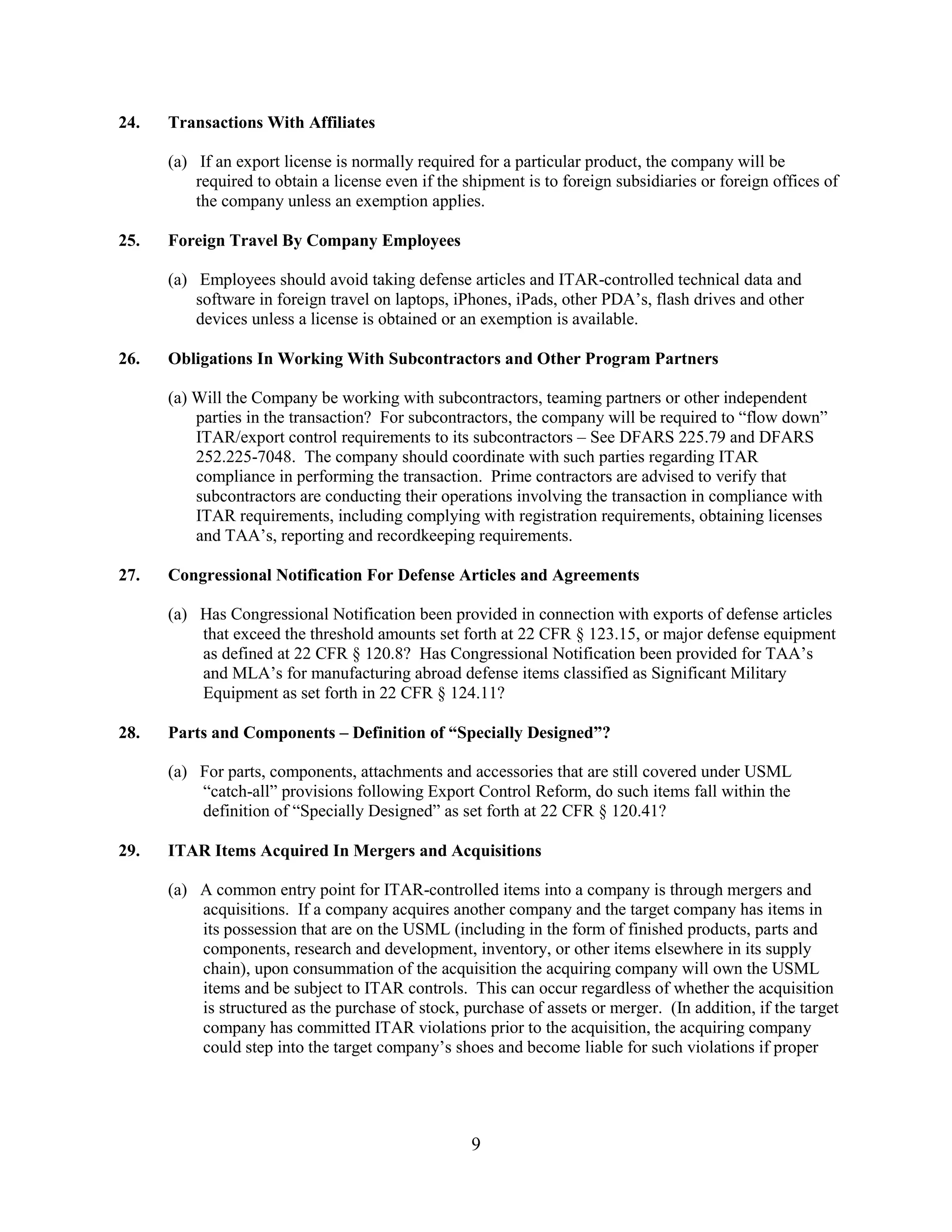 Checklist of Compliance Issues Under the International Traffic in Arms ...