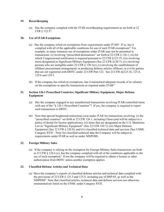 Checklist of Compliance Issues Under the International Traffic in Arms ...