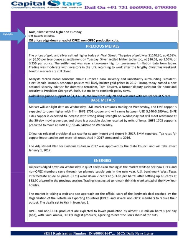 Mcx daily report | PDF