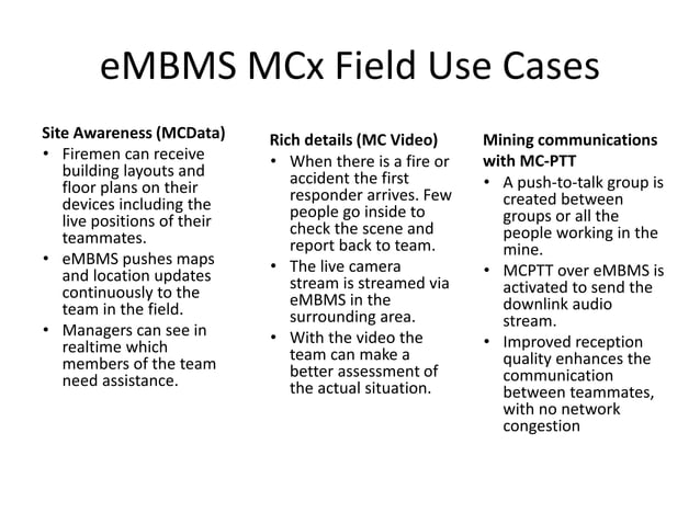 eMBMS based MCx Field Use Cases in 5G scenario | PPTX