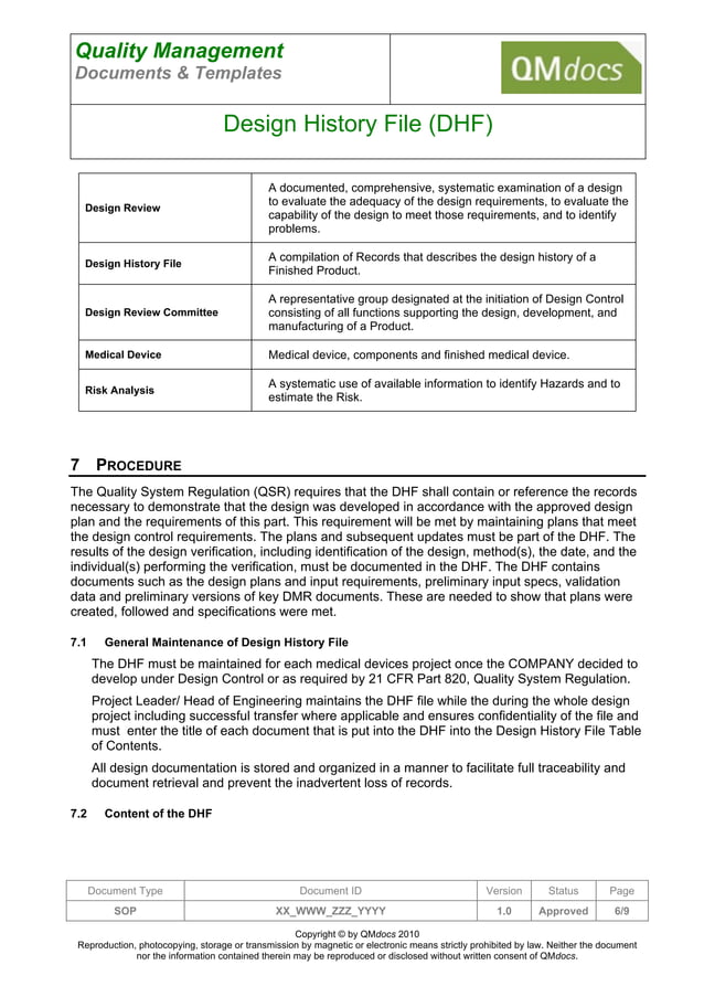 Md 002-design-history-file-dhf-sop-2.0 | PDF | Business | Business and ...