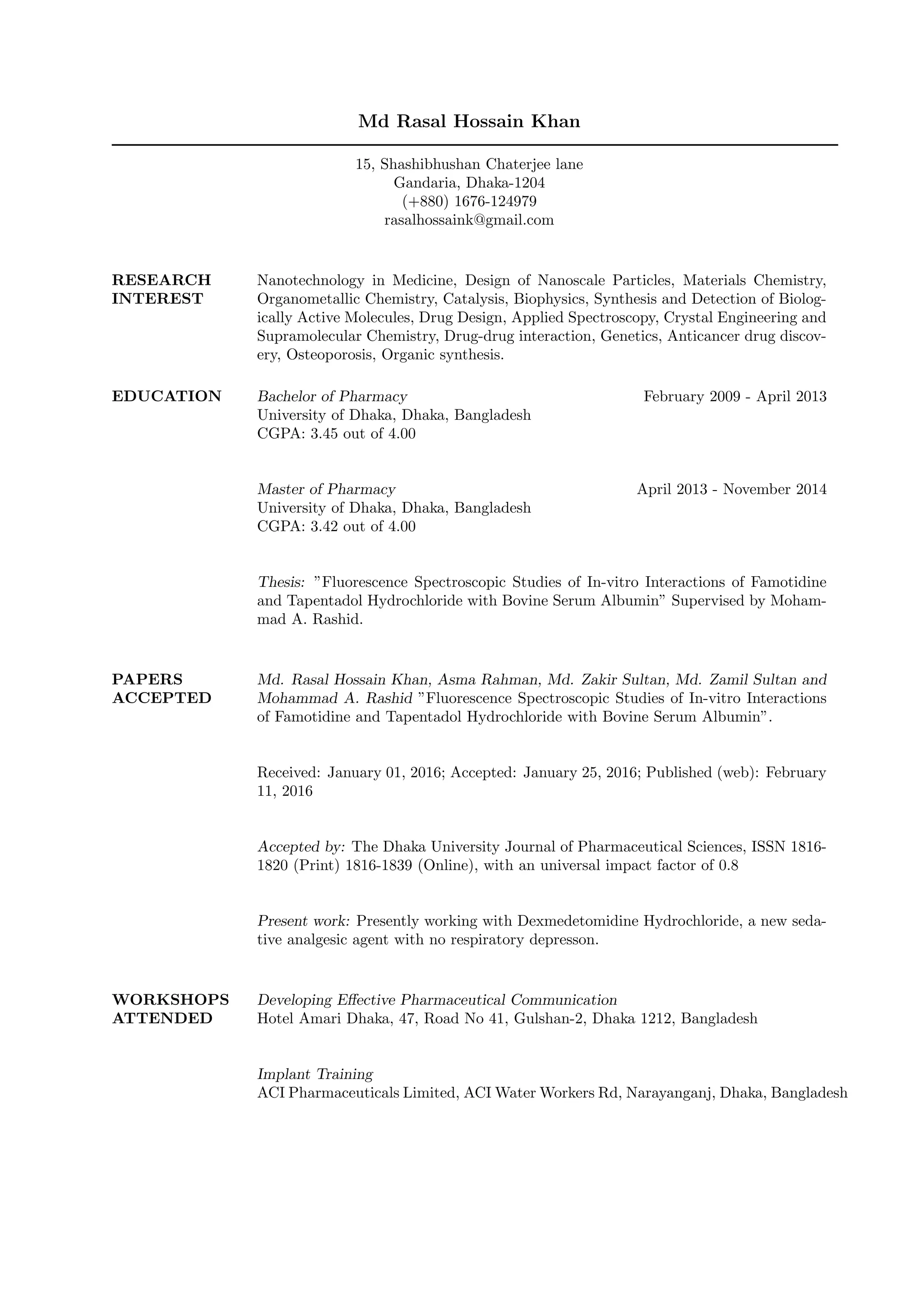 Md. Rasal Hossain Khan CV | PDF