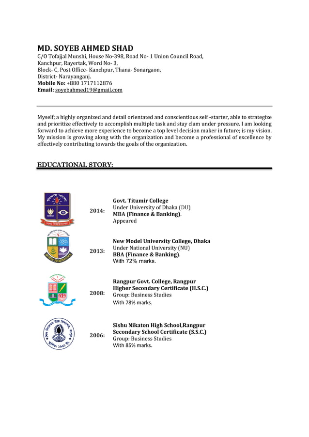 Md. soyeb ahmed shad resume | PDF