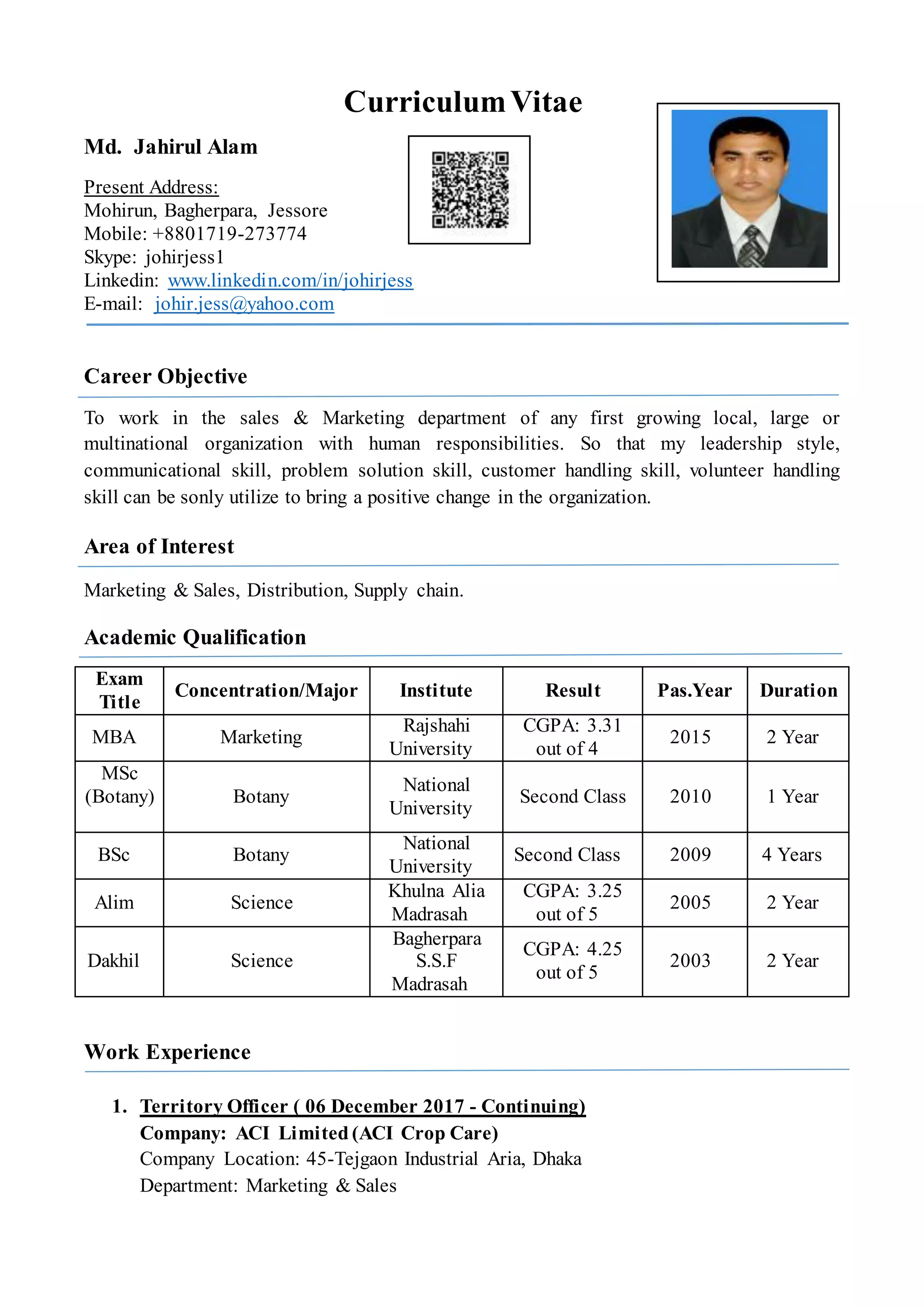 Resume of Md. Jahirul Alam | DOCX