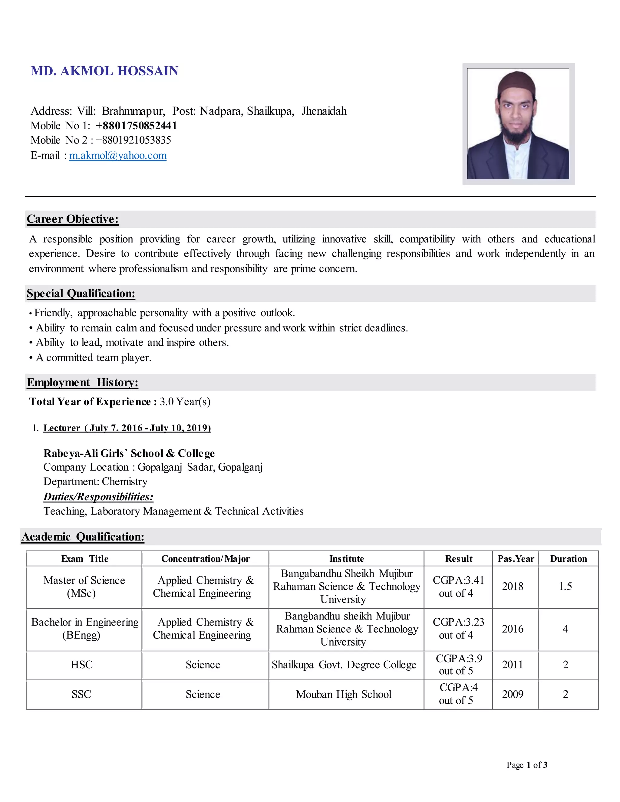 Akmol Hossain_cv | PDF