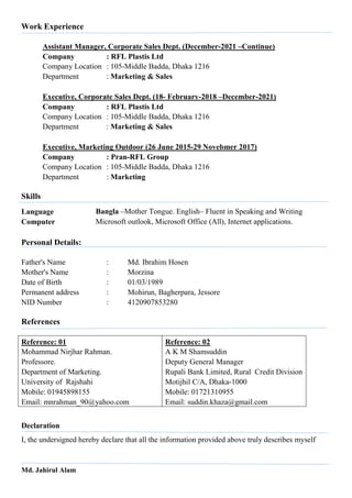Md. jahirul alam curriculamn vitae | PDF