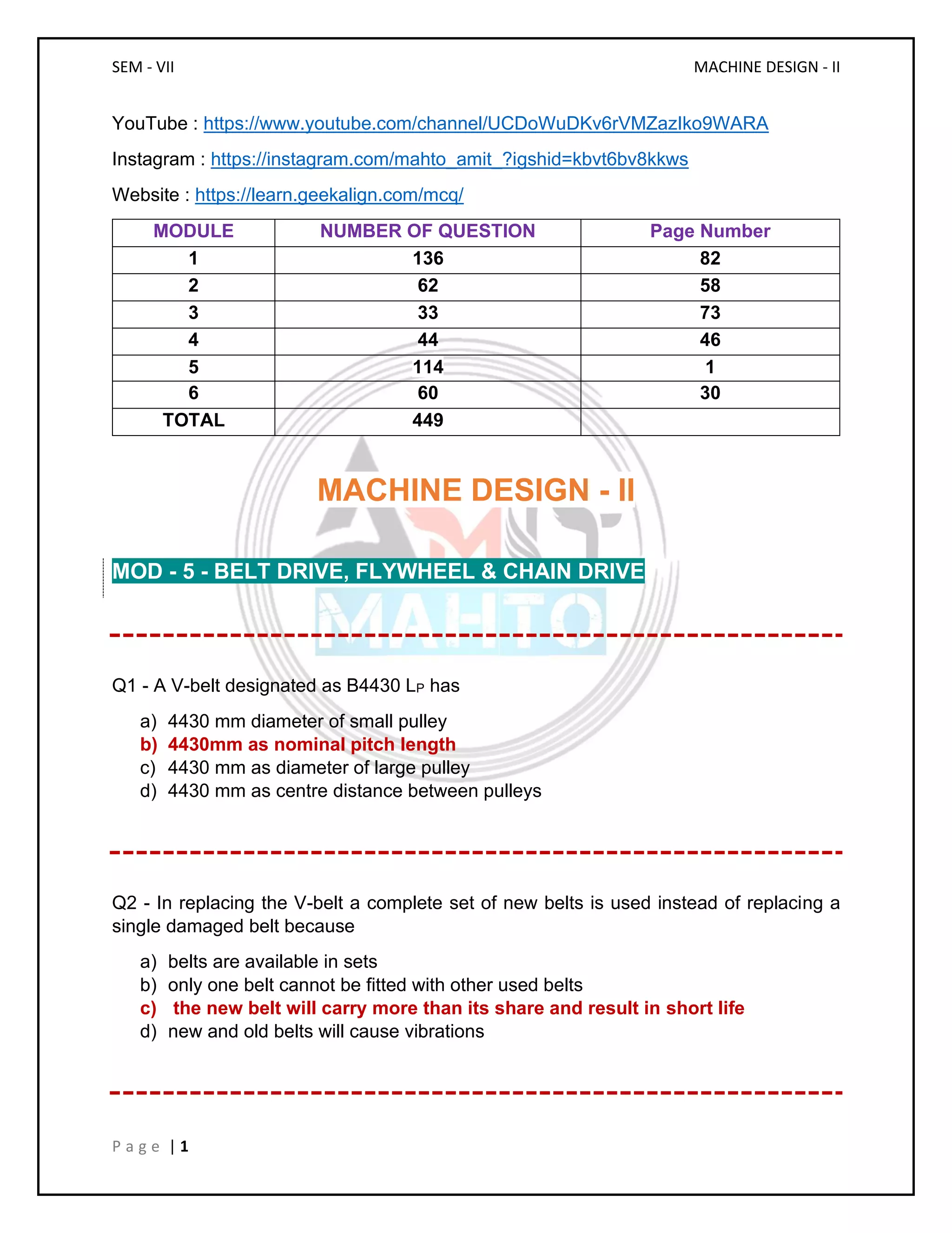 Machine design - II - MCQ | PDF