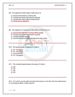 Machine design - II - MCQ | PDF
