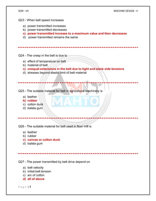 Machine design - II - MCQ | PDF