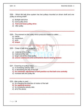 Machine design - II - MCQ | PDF