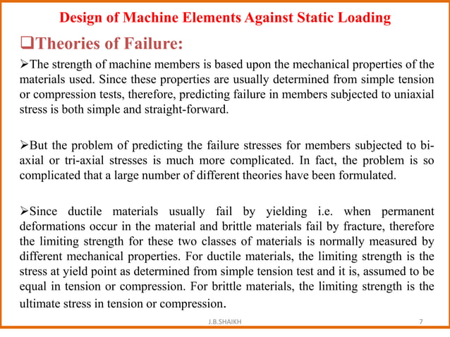 Theories of Failures (STATIC LOADING) | PPTX