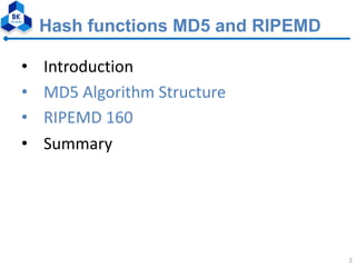 Hash functions MD5 and RIPEMD 160 | PDF