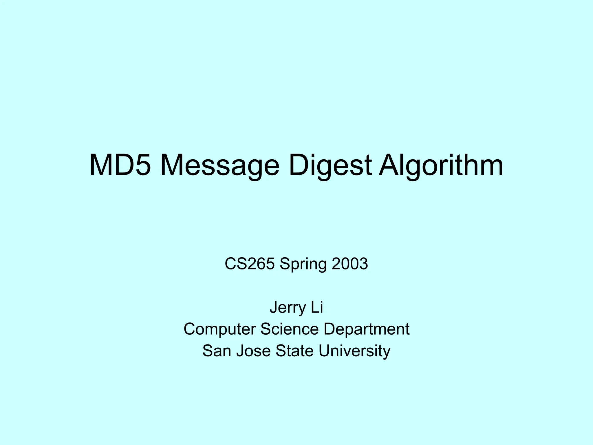 introduction to MD5 Massage Digest Algorithm.ppt