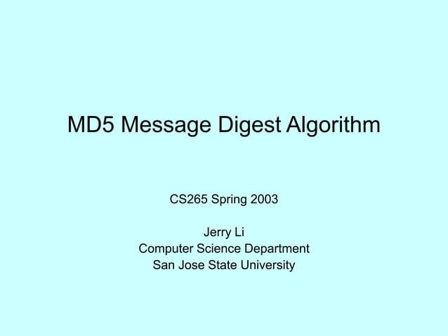 Introduction To Md5 Massage Digest Algorithm Ppt