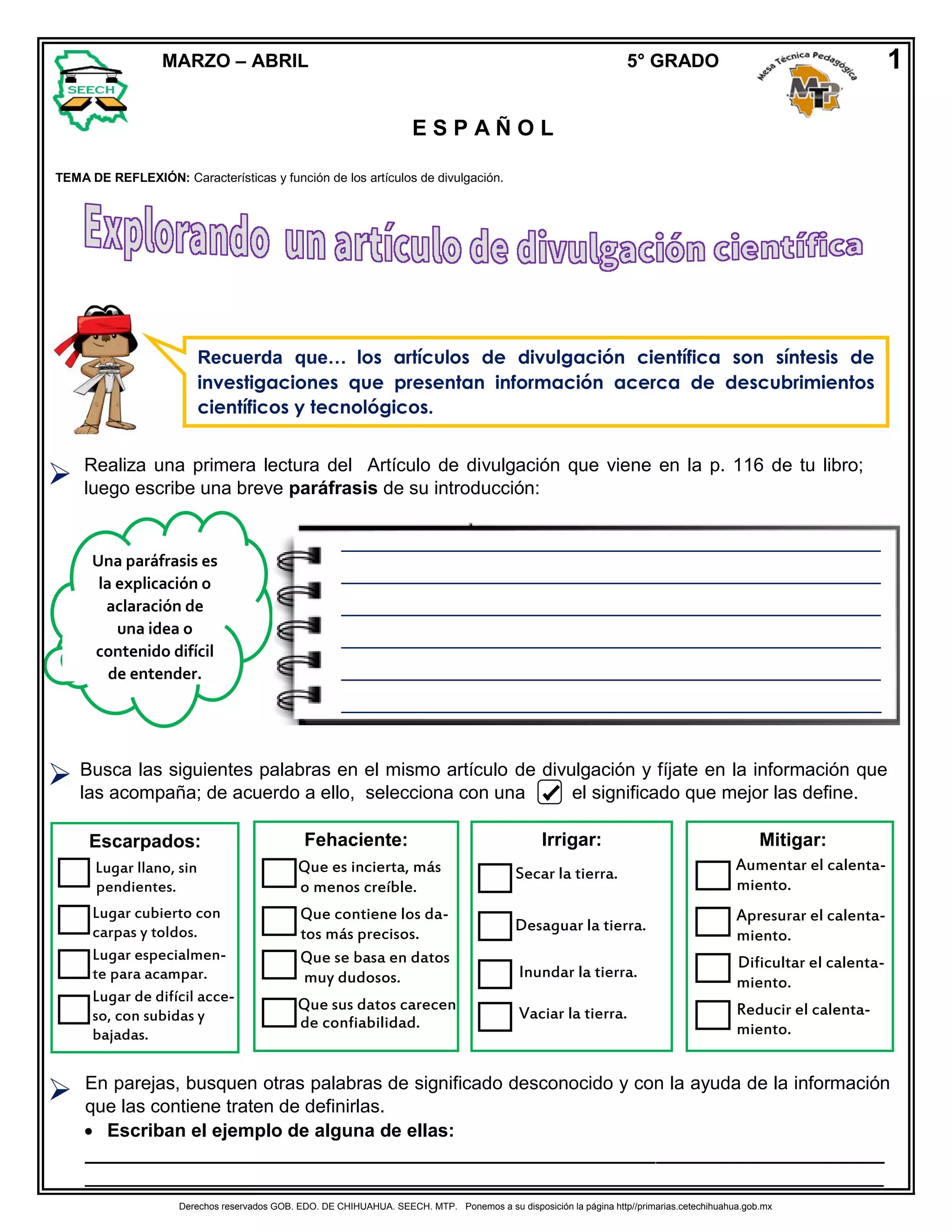 MATERIAL DIDACTICO DE APOYO 5º GRADO | PDF