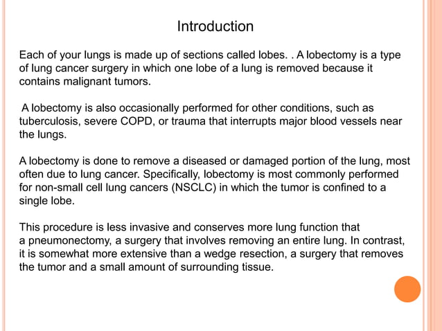 Lobectomy | PPTX | Lung and Respiratory Health | Diseases and Conditions