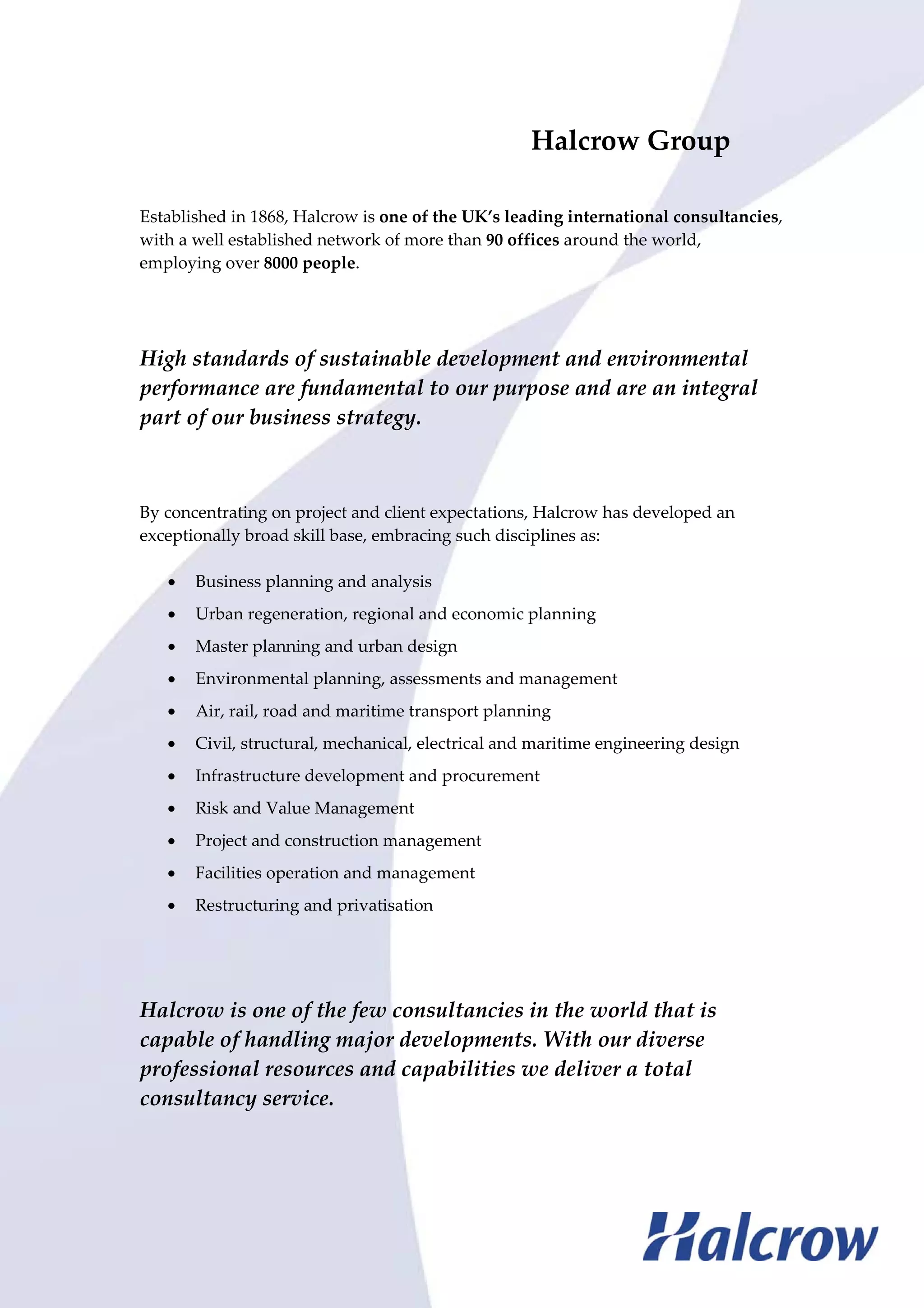 Halcrow Major Developments | PDF | Business Administration | Business