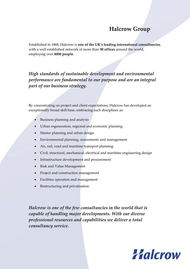 Halcrow Major Developments | PDF | Business Administration | Business