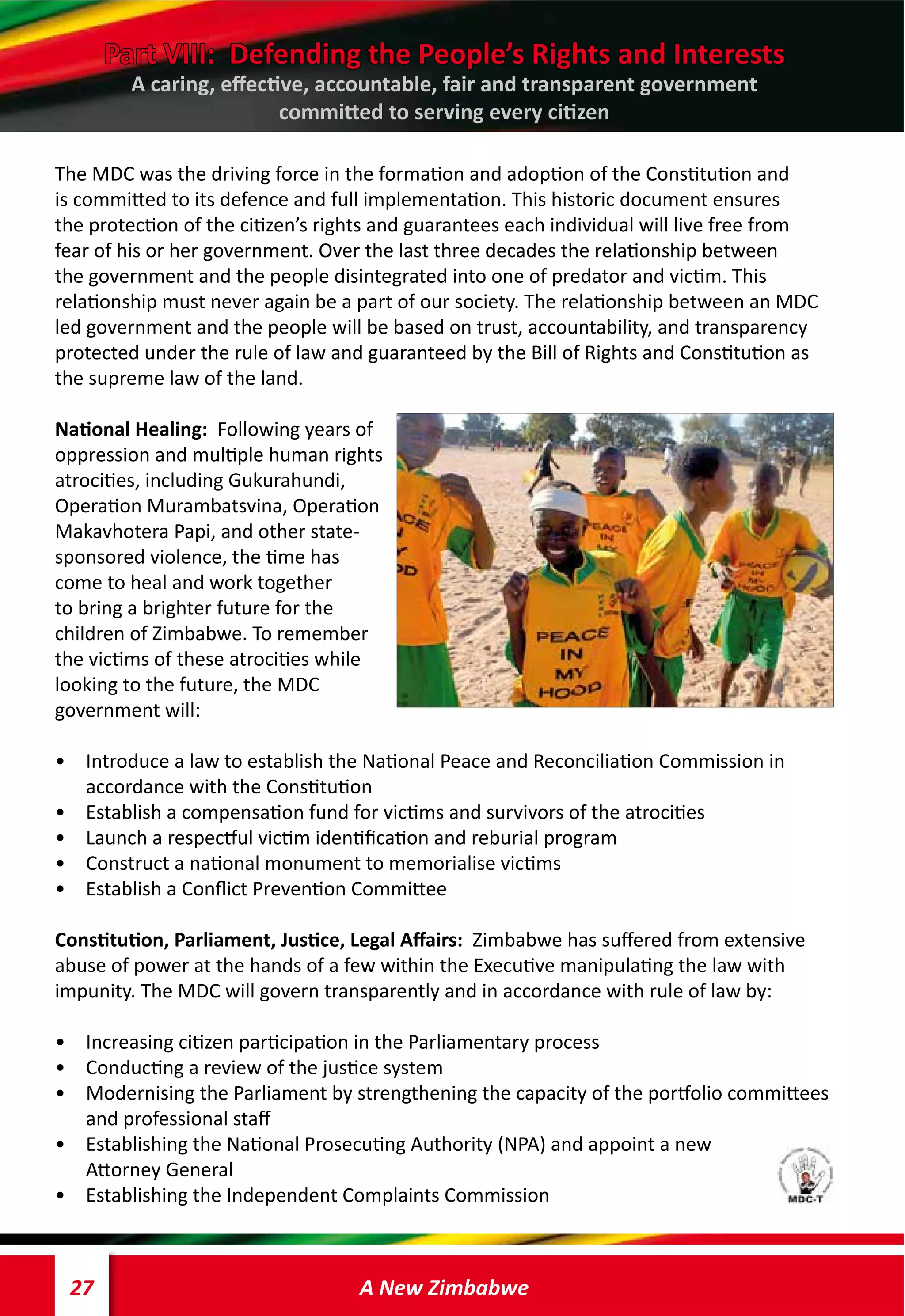 MDC Zimbabwe 2013 Election Manifesto | PDF