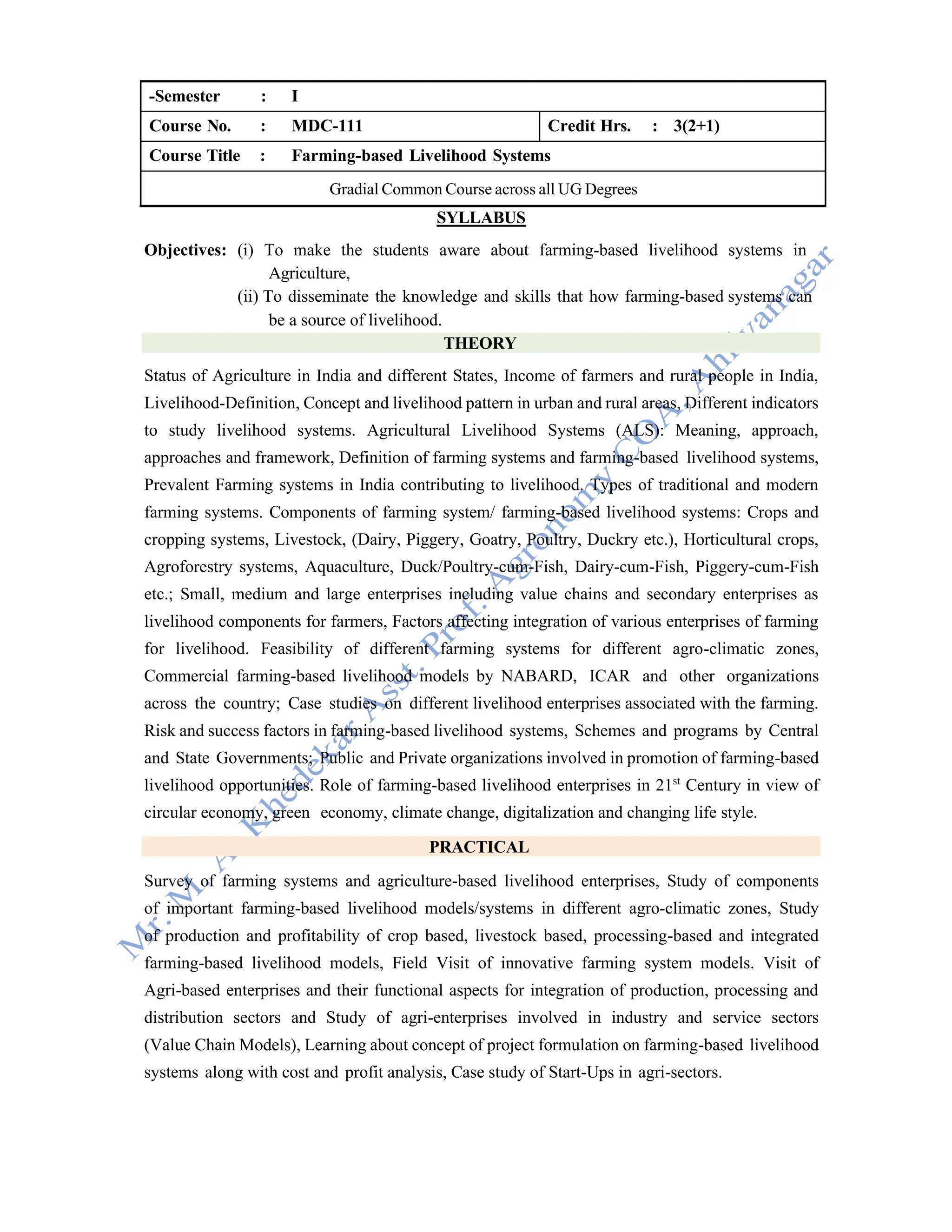 MDC 111 Theory Farming-based Livelihood Systems | PDF