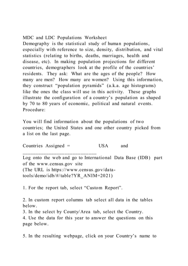 MDC and LDC Populations WorksheetDemography is the statistical s | DOCX