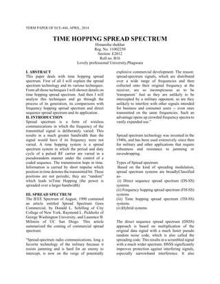 time hopping spread spectrum term paper | PDF