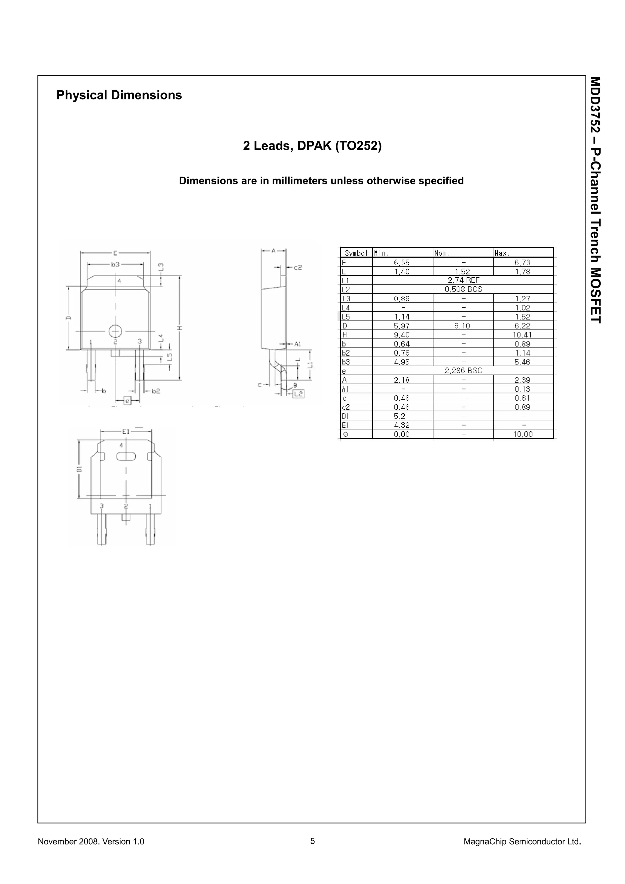 Original P-Channel Mosfet MDD3752RH 3752 43A 40V TO-252 New MagnaChip ...