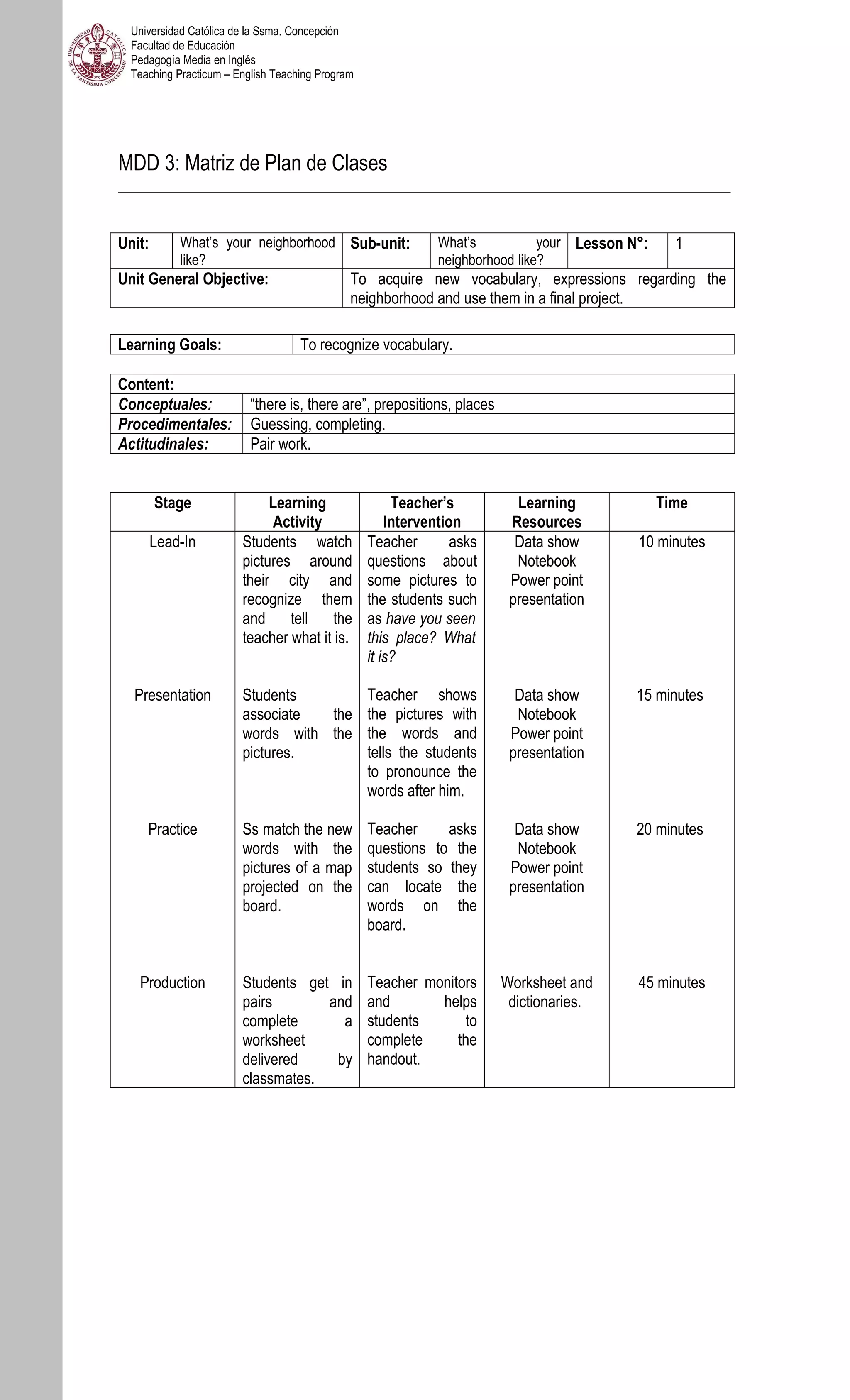 Mdd 3 matriz de plan de clase | DOC | Homework and Study | Education
