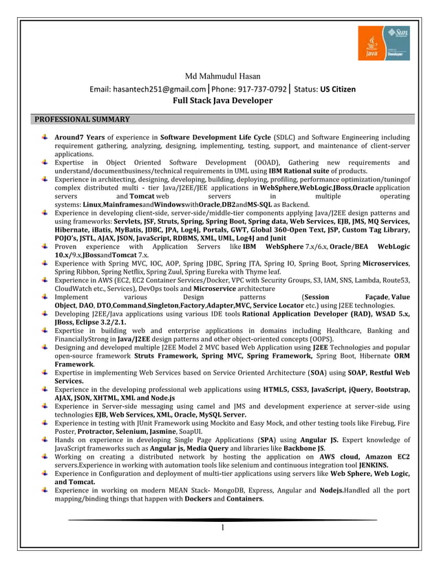 Full stack Java Developer | PDF