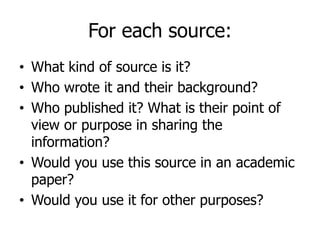 Questioning Information sources | PPTX | Internet for Beginners | Internet