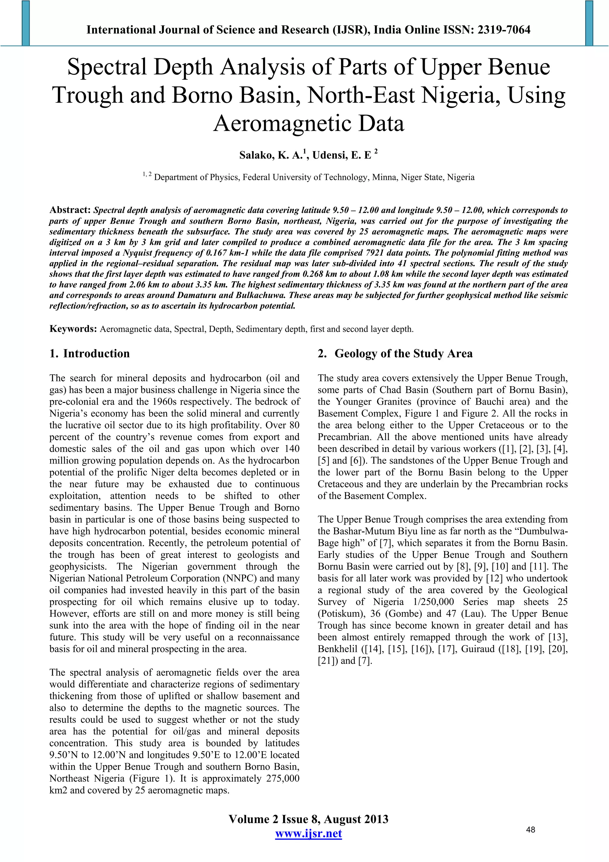 Spectral Depth Analysis of Parts of Upper Benue Trough and Borno Basin ...