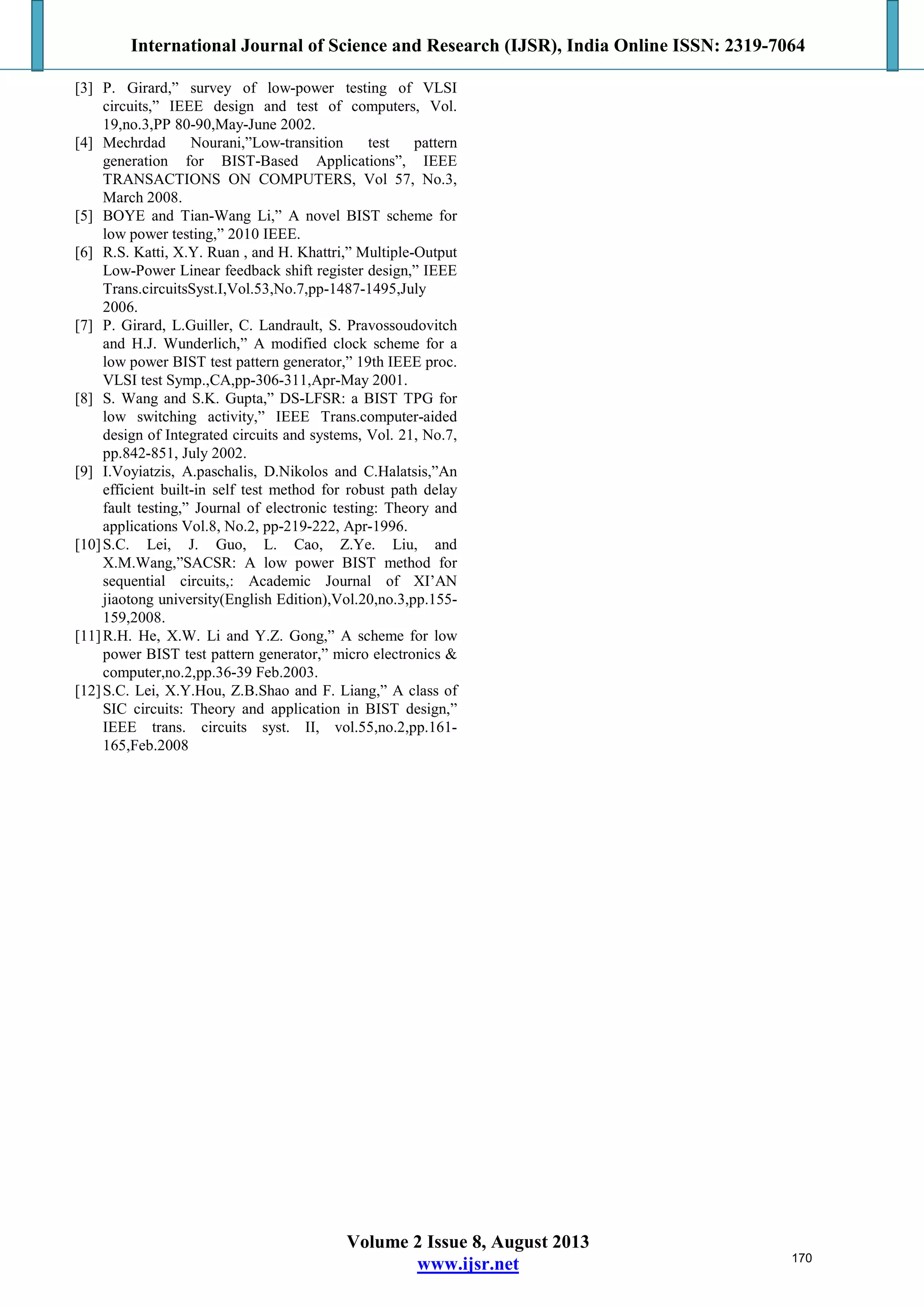 Implementation Of Low Power Test Pattern Generator Using Lfsr Pdf Computer Software And