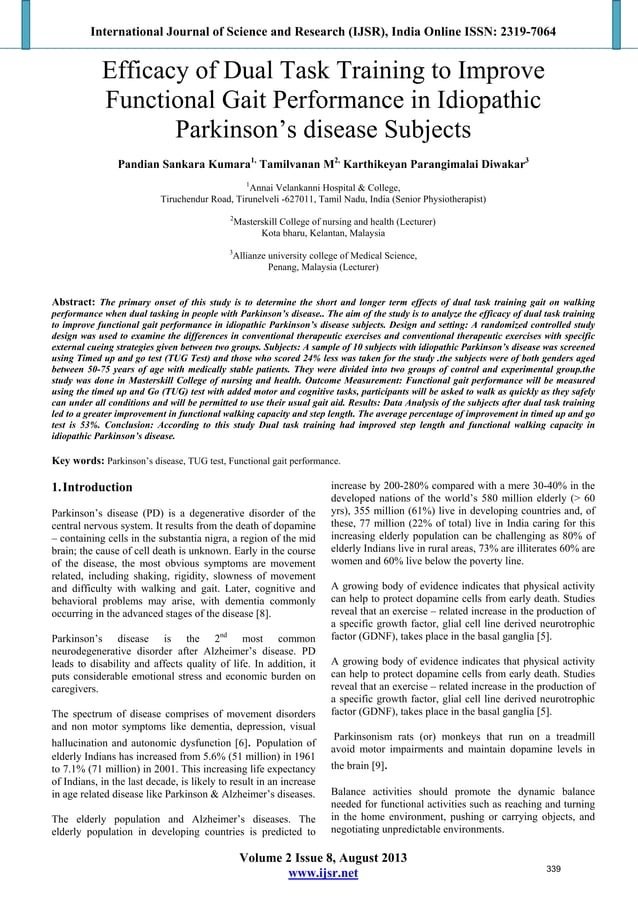 Efficacy of Dual Task Training to Improve Functional Gait Performance ...