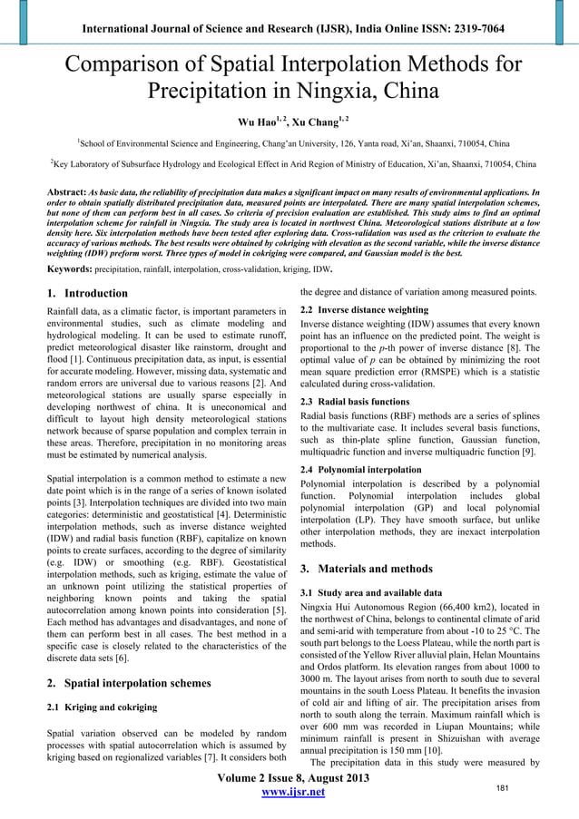 Comparison of Spatial Interpolation Methods for Precipitation in Ningxia, China | PDF | Weather ...