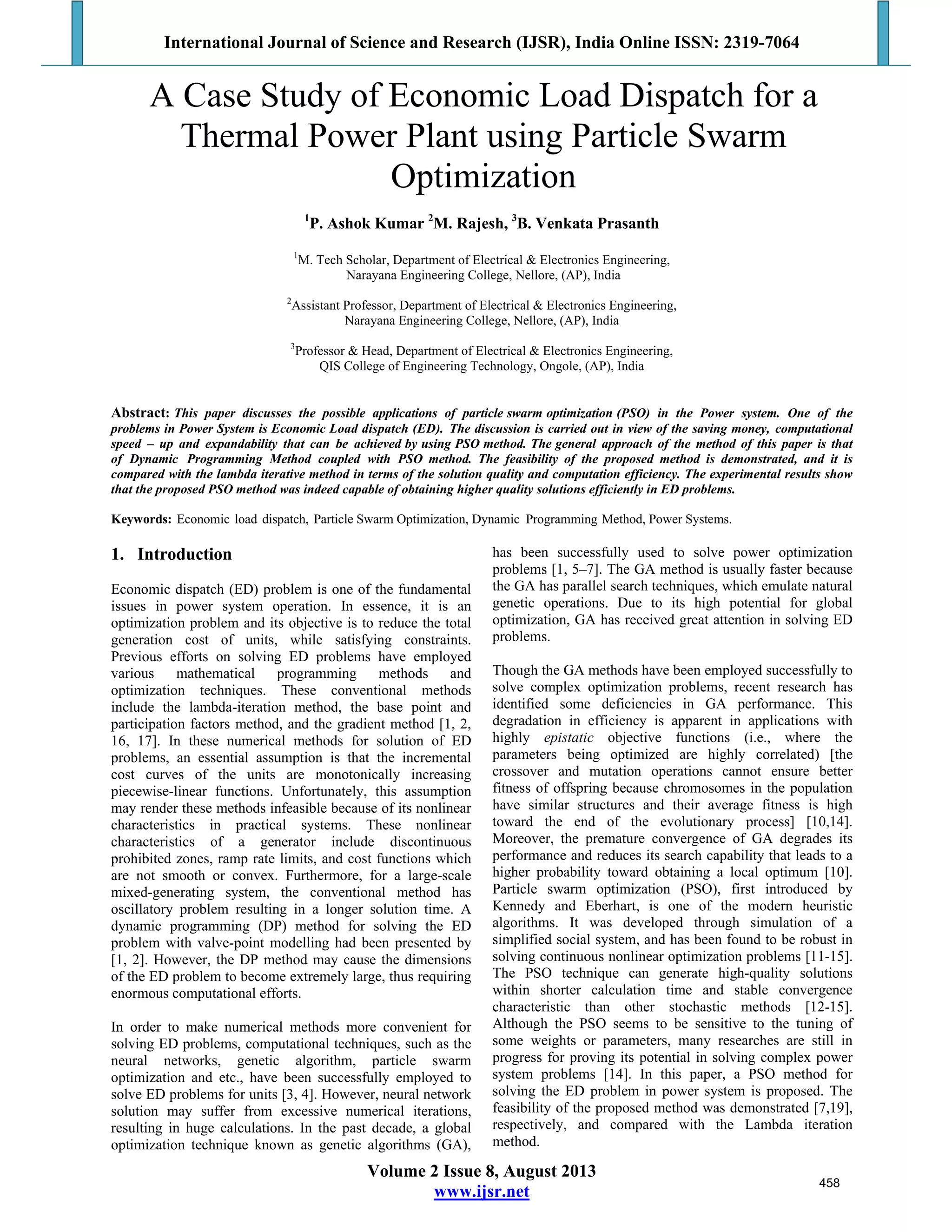 A Case Study of Economic Load Dispatch for a Thermal Power Plant using Particle Swarm ...