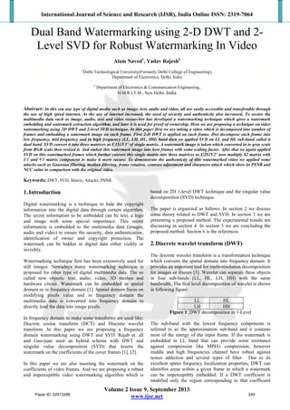 Dual Band Watermarking using 2-D DWT and 2-Level SVD for Robust Watermarking In Video | PDF