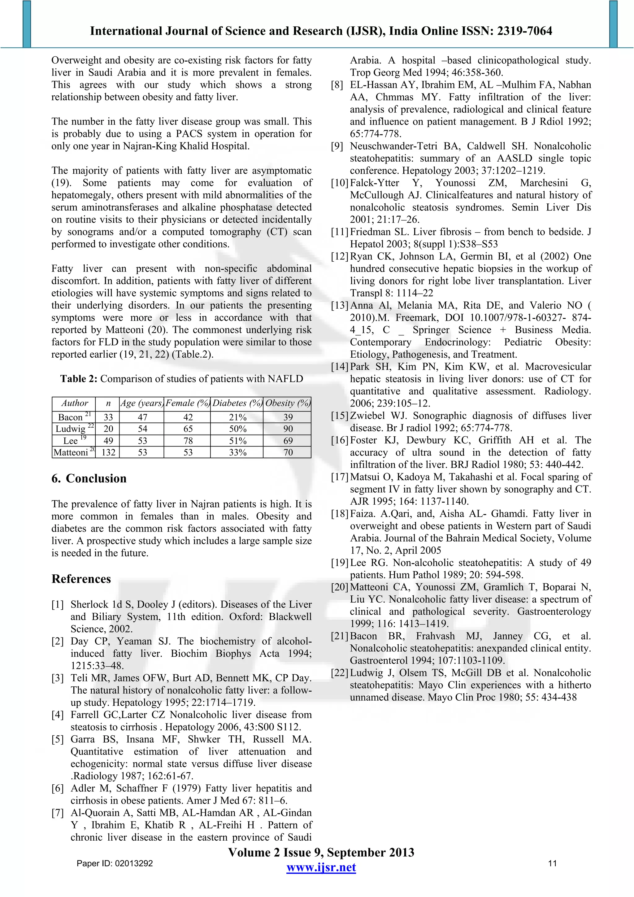 Rate of Fatty Liver Disease in Najran Patients between 20-60 Years Old ...