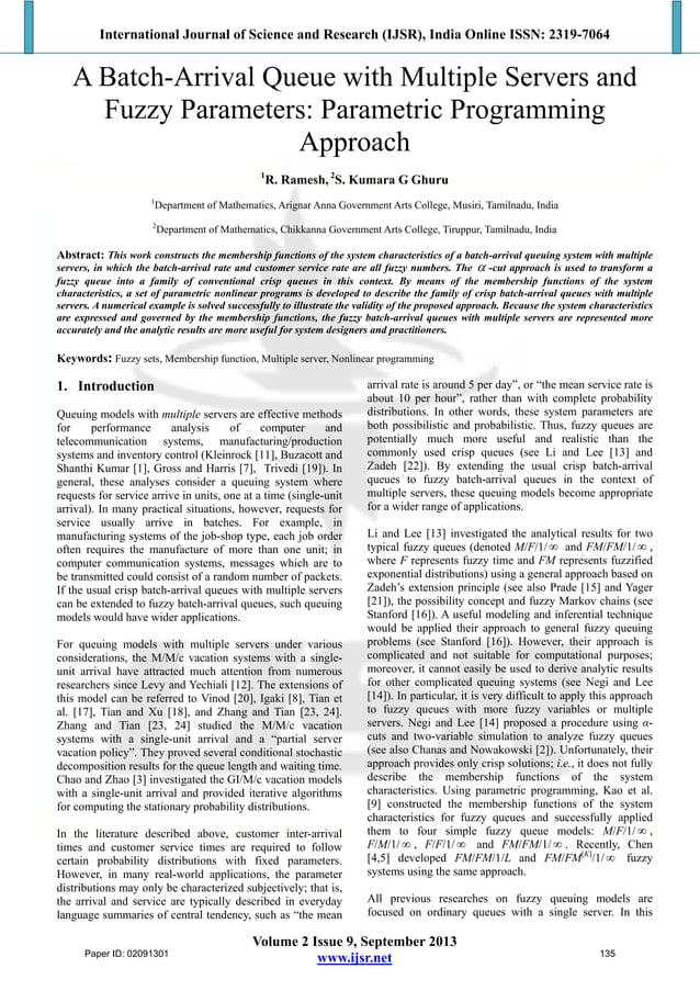 A Batch Arrival Queue With Multiple Servers And Fuzzy Parameters Parametric Programming
