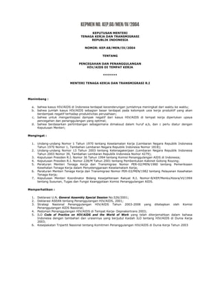 (MD) Kep 68 MEN IV 2004 Pencegahan dan penanggulangan HIV di tempat kerja.pdf