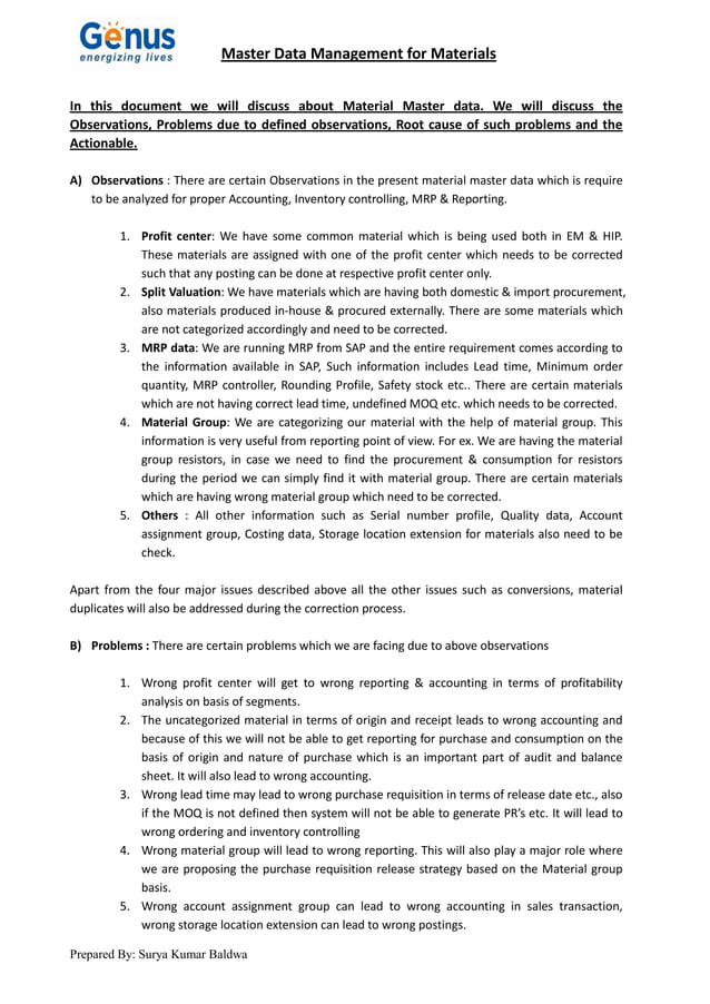 Mdm for material master | PDF | Business Accounting & Finance | Business